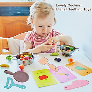 Sactulaz 0-BPA silicone culinary kitchen utensil baby teething toys,Chef cooking role playing games training for baby girls boys,Molar chewing freezer teether toys for 6-12 Months infants,kids,4 Pack