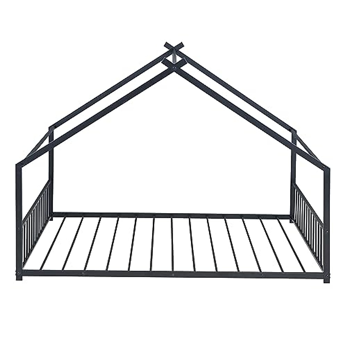 DNYN Twin Size Metal House Bed with Roof Design for Kids Bedroom,Sturdy Steel Bedframe,No Box Spring Needed, Black