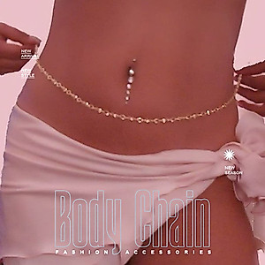 Dresbe Rhinestone Belly Button Ring Silver Crystal Waist Chain Beaded Piercing Navel Sexy Body Chain Party Body Jewelry Accessories for Women and Girls BC116