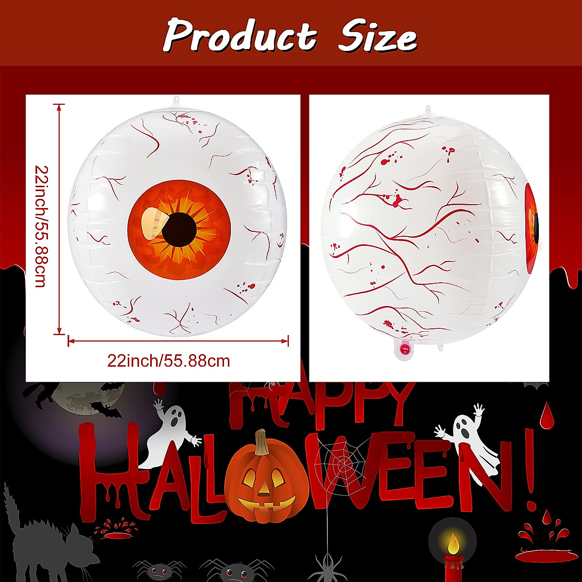 6 Pieces Halloween Inflatable Eyeball 22 Inches Halloween Theme Eyeballs Aluminum Film Crazy Inflatable Eyeball for Indoor and Outdoor Garden Yard Halloween Party Decorations, Green, Blue, Red