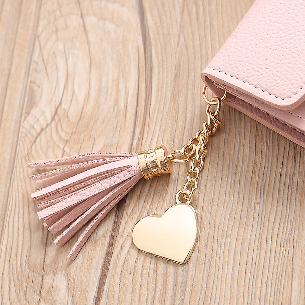 mogen886 Fashion Long Wallet Bags Card Slot Tassel Heart Pattern Charm Coin Purses Clutch Bag Light Pink