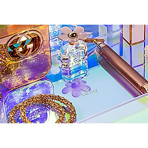 Iridescent Acrylic Bathroom Tray, Vanity Serving Tray with Gold Handle, Home Decor, Tray for Bathroom Countertop, Cosmetic Organizer, Glass Tray for Vanity, Bedroom Counter Tray