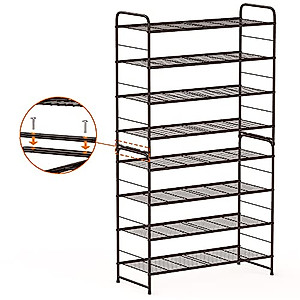 AULEDIO 4-Tier Shoe Rack,Stackable and Adjustable Multi-Function Wire Grid Shoe Organizer Storage,Extra Large Capacity, Space Saving, Fits Boots, high Heels, Slippers and More(Bronze)