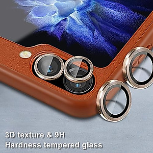 KEZiHOME Samsung Galaxy Z Flip 5 Case，Genuine Leather Samsung Z Flip 5 Case with Camera Lens Cover，Durable Slim Thin Full-Body Protective Phone Case Compatible with Galaxy Z Flip 5 5G (Khaki)