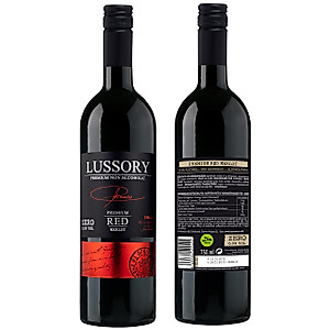 Lussory Premium Merlot Alcohol Removed 0.0% Dealcoholized Red Non Alcoholic Wine From Spain, Low Calories, Low Sugar, Halal Certified (750ml, 1 Bottle)