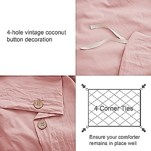 SunStyle Home 100% Washed Cotton Duvet Cover Set Breathable Soft Queen Burnished Lilac Duvet Cover 3 Pieces Solid Color Bedding Set with Buttons Closure Comforter Cover Set (1 Duvet Cover +2 Shams)