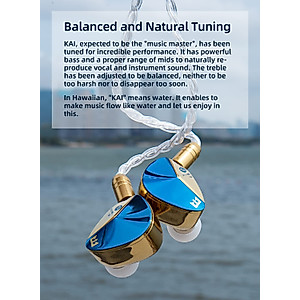 TRI X HBB Kai 3rd Generation DLC Diaphragm Driver TRI Kai in-Ear Headphone IEM, Five-axis CNC Process in-Ear Monitor Earbuds with 4-Core OFC Silver-Plated Cable for Audiophile (Gold Blue, No Mic)……