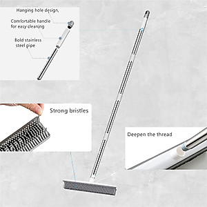 pet Hair Removal Broom Rubber Broom 66 inches Extended 2-in-1 Carpet rake with Scraper 4 Sections Stainless Steel Handle to Clean Hardwood Floor Bathroom Wipe