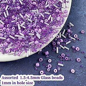 90g Mix Glass Seed Beads Tube Beads Bugle Beads,3000pcs Glass Bulk Spacer Beads Multi Size 1.5-4.5mm Glass Beads Kit for Jewelry Making DIY Craft Bracelets Necklace Earring Making (Purple Series)