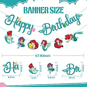 Little Mermaid Birthday Banner, Mermaid Ariel Birthday Banner, Mermaid Birthday Party Supplies Decorations for Girls Boys Birthday Party Baby Shower Cartoon Sign Decorations