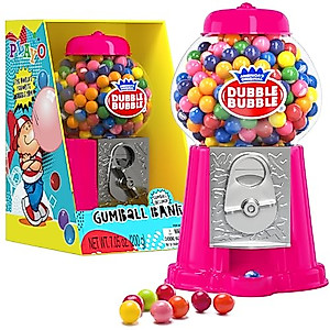 8.5" Coin-Operated Gumball Machine Bank with 85 Gumballs - Pink Candy Dispenser Toy for Kids