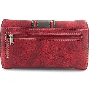 Zelris Western Albino Western Floral Buckle Conceal Carry Women Crossbody Trifold Wallet (Red)