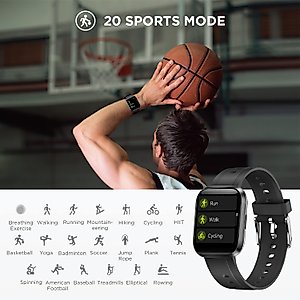 omthing Smart Watch, Fitness Tracker with Heart Rate and Sleep Monitor, 20 Sports Modes, IP68 Waterproof Pedometer, 1.65" Full Touch Screen, Activity Tracker Compatible with Android iOS