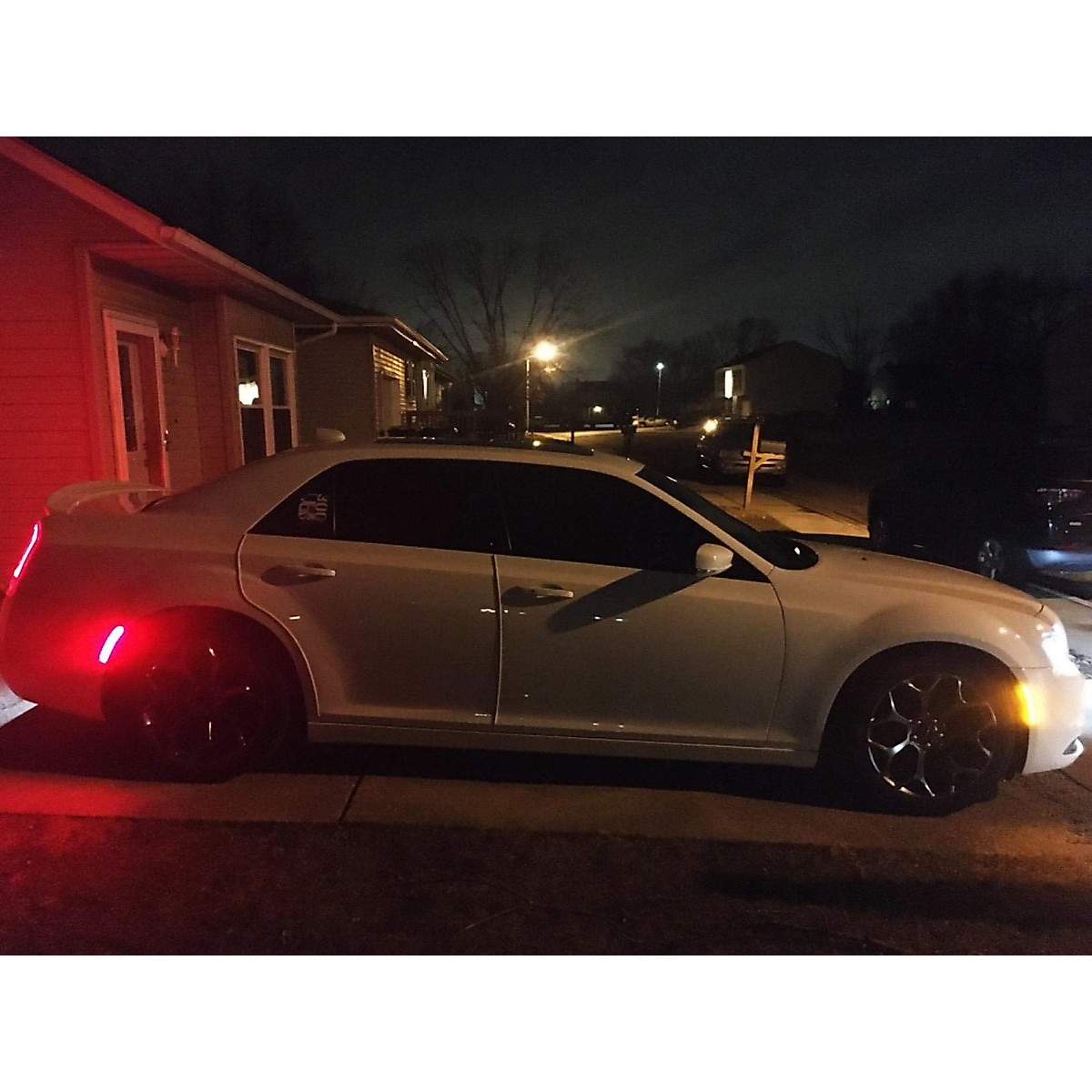 iJDMTOY 4pc Set Black-Out Dark Smoked Lens Amber Front & Red Rear Full LED Side Marker Lights Compatible With 2015-up Chrysler 300 (Total 180-SMD LED, Replace OEM Amber/Red Lens Sidemarkers)