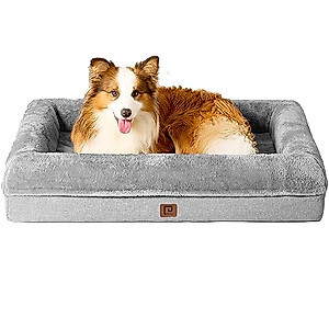 EHEYCIGA Memory Foam Orthopedic Dog Beds for Large Dogs with 100% Foam Bolsters, Grey, 38x30