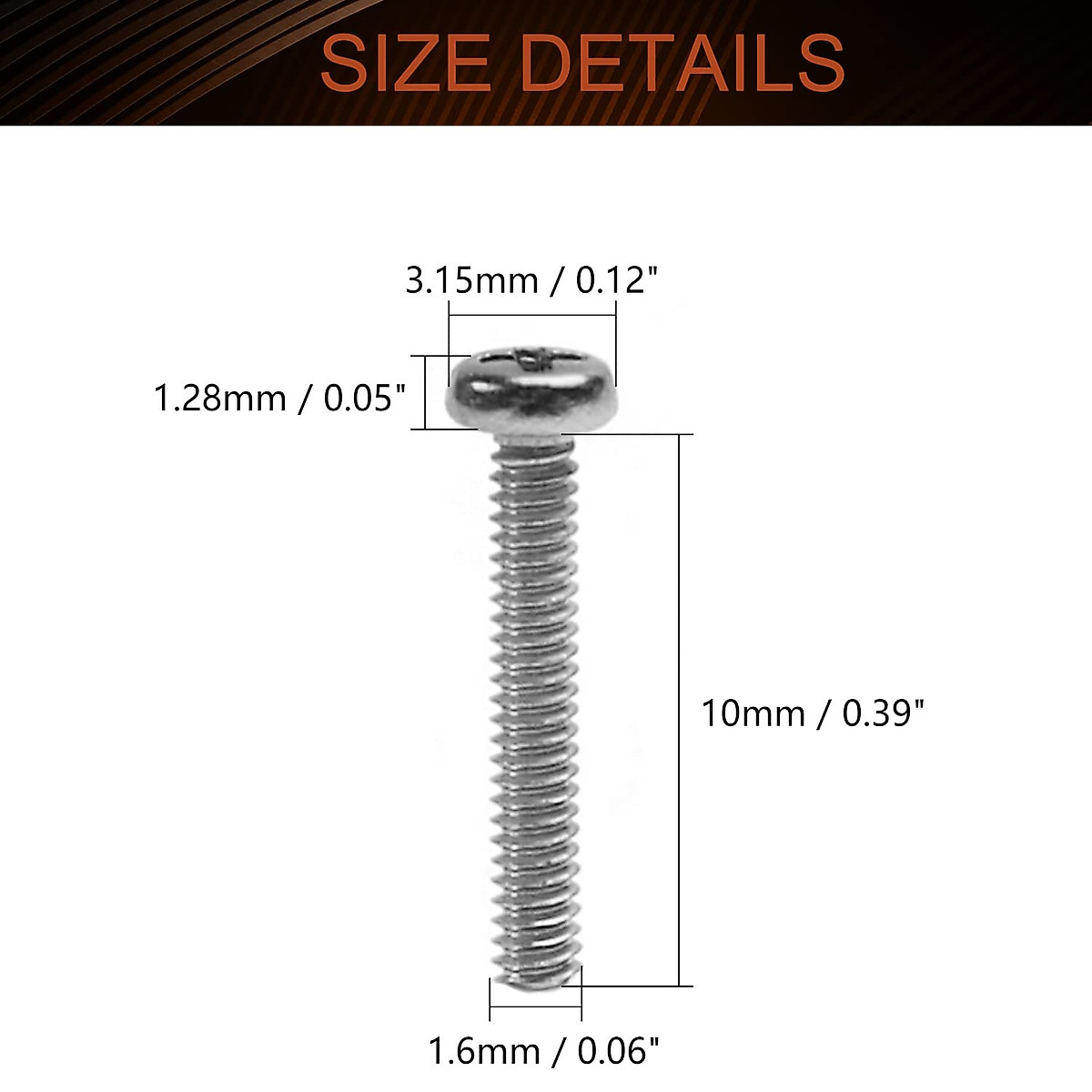 MroMax 100Pcs M1.6 x 10mm Pan Head Phillips Machine Screws, 304 Stainless Steel 18-8, Fully Thread, Metric Silver Gray Cross Head Screws Bolts for Sunglasses, Watch and Small Electronic Devices