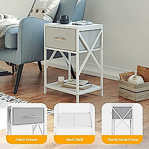 CubiCubi Nightstand with Fabric Storage Drawer, X-Design End Table for Bedroom, Small Side Table for Living Room, Sofa Couch, White