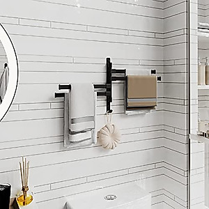 LBSYSLB Swivel Towel Rack,Wall Mounted Black Towel Bar with 4-Arm Towel Hanger,Rustproof Towel Racks for Bathroom 180° Rotation,13 Inch Bathroom Towel Holder