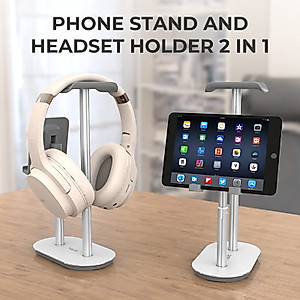 havit Cell Phone and Gaming Headset Stand, Headphone Holder, Adjustable Phone Stands, Aluminum Desktop Headphone Holder for Desk, for 0.55'' Thick Smartphone Kindle Tablet