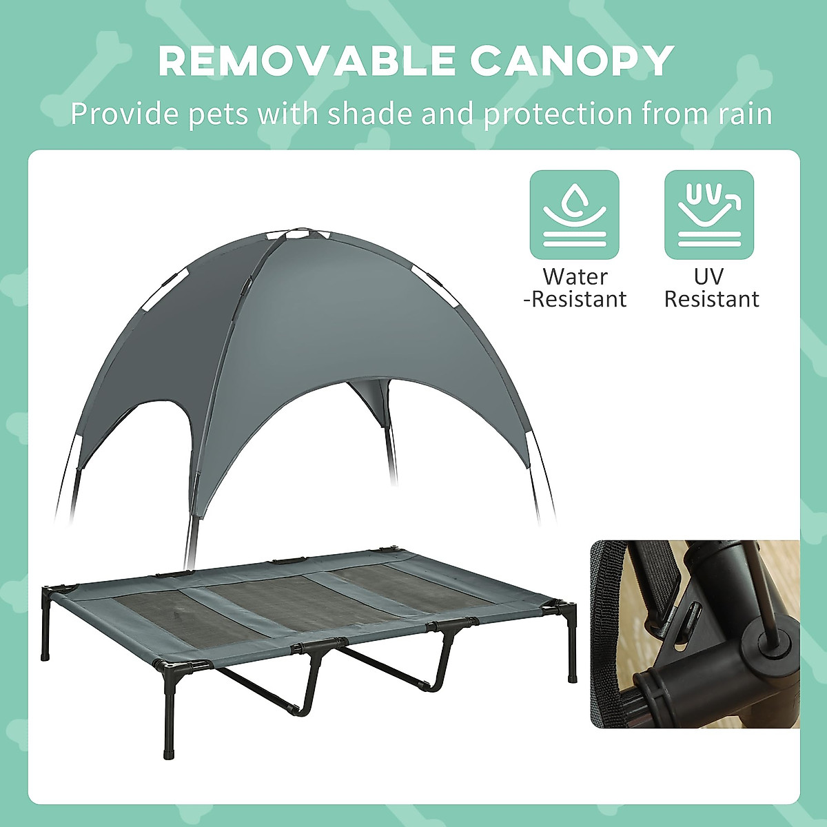 PawHut Elevated Portable Dog Cot Cooling Pet Bed With UV Protection Canopy Shade, 48 inch