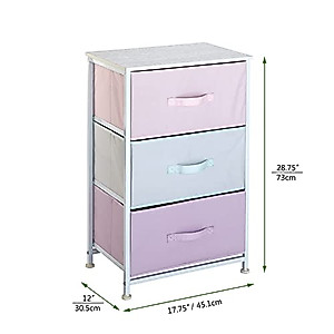 Urban Shop 3 Tier Fabric Drawer Storage Cart with MDF Wood Frame, Pastel with White Frame