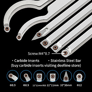 DEEFIINE Carbide Tipped Wood Lathe Turning Tools Set, Lathe Rougher Finisher Swan Neck Hollowing Tools and Interchangeable 19.5"Soft Grip Handle with Diamond Round Square Carbide Inserts