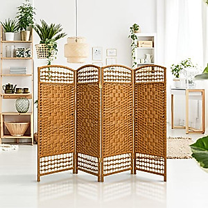 4 ft. Short Fiber Weave Folding Screen - Light Beige - 4 Panels