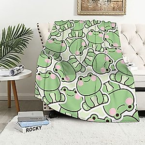 Cute Frog Blanket for Adults Green Frog Throw Blanket for Kids, Frog Gift for Frog Lover, Soft Cozy Flannel Blankets for Bed Couch Sofa 50x40 Inches