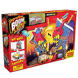 Boom City Racers - Fireworks Factory - 3 in 1 Transforming Playset - Rip, Race, Explode | Includes Exclusive Collectible Car - Thrilling Fun, Engaging Play