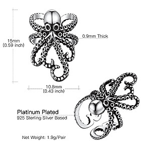 Suplight 925 Sterling Silver Octopus Ear Cuff Small Cartilage Cuff Earring Non Pierced Fake Earrings for Women Men