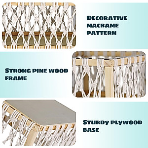 Wongblee Macrame Storage Baskets Set of 3, Decorative Wood Baskets, Nesting Organizer Boxes for Shelves, Boho Room Décor