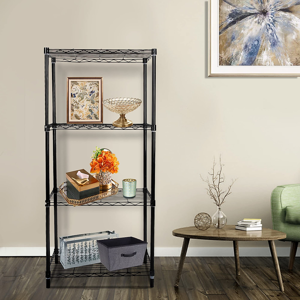 GIA Home Series 4 Tier Wire Shelving Unit Standing Storage Metal Shelves for Kitchen&Bathroom,Set of 1,Black