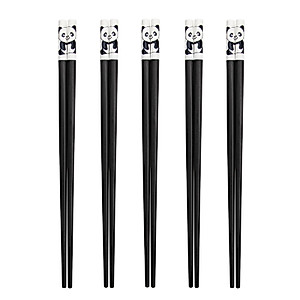 5 Pairs Fiberglass Panda Chopsticks-Reusable Chopsticks Dishwasher Safe, 9.49inch/24.1cm Matte Non-Slip Family/ Hotel/ Restaurant Chop Sticks, Chinese/Japanese Korean Hair ChopStick Gift
