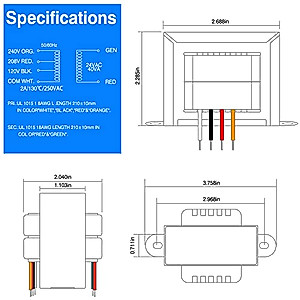 24V 40VA Control Transformer， Primary 120, 208, 240V Secondary 24V Isolation Transformers，24V Transformer with Foot Mount for HVAC Furnace Multi Tap