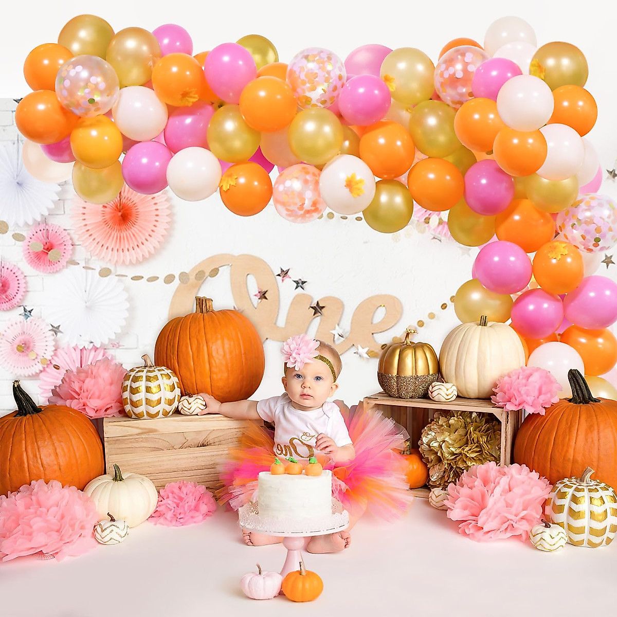 Little Pumpkin Autumn Party Balloon Garland Arch, Fall Baby Shower Pink Orange Balloons for Fall Theme Bridal Shower Thanksgiving Wedding Engagement Birthday Party