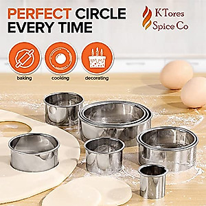 K-Tores Stainless Steel, Round - Cookie Cutters Baking Pastry Cutter Set - Strong Circle Biscuit, Cookie Cutter Set - 11 Cookie Cutter Sizes & Shapes