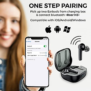 Roar ENC Buds H3 True Wireless Earbuds - in-Ear Bluetooth Headphones with Touch Controls, Bluetooth Earphones with Microphone,Waterproof Noise Canceling Ear Buds-Charging Case, Up to 18 Hours Playtime