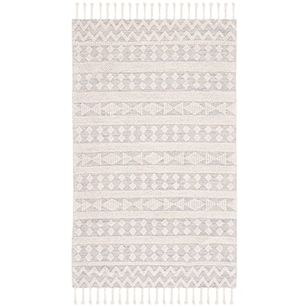 SAFAVIEH Natura Collection Accent Rug - 4' x 6', Ivory & Blue, Handmade Flat Weave Moroccan Boho Rustic Braided Tassel Wool, Ideal for High Traffic Areas in Entryway, Living Room, Bedroom (NAT309A)