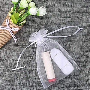 50 Pcs 4x6 inch Gift Wrap Bags, Organza Sheer Clear Tulle Fabric, White Drawstring Sachet for Baby Shower Favor, Birthday Party Favor, Bachelorette Party, Girls Graduation,Small Votive Candles,Marble