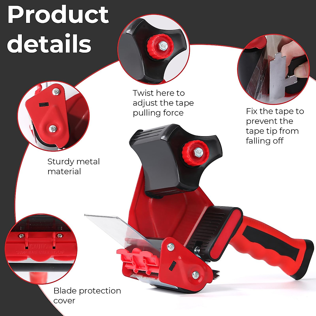 QILIMA Packing Tape Dispenser Gun 2" Light Seal Packing for Use Tape Dispenser Gun for Shipping, Moving, Carton and Box Sealing-Red