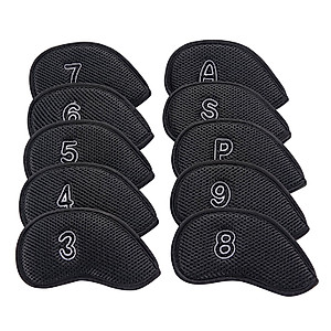 Sword &Shield sports 10Pcs/Pack New Meshy Golf Iron Covers Set Golf Club Head Cover Fit Most Irons (Black)