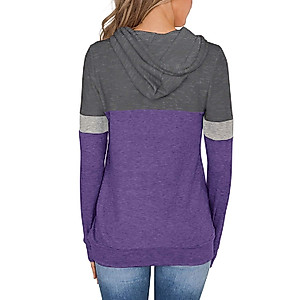 Womens Tops Ladies Tunics Casual Shirts Long Sleeve Hoodie Pullover Blouses Loose Fitting Tees Fashion Clothing Sweatshirts, Graypurple, Large