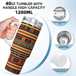 HULIBIN african weaving Print Double Deck Stainless Steel Travel Coffee Cup With Lid 40 Oz Ice Bully Cup