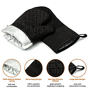 4PCS Oven Mitts and Pot Holders Sets 500°F Pot Holders for Kitchen Heat Resistant Oven Gloves Anti-Slip Silicone Stripe Oven Mitts Heat Resistant Hot Pads Oven Mits Potholders for Kitchens Cooking