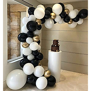 Heboland Black Gold White Balloon Garland Arch Kit 92Pcs Balloons16ft Long for Birthday Party Graduation Event Decorations