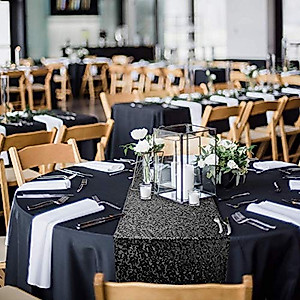 tiosggd Black Sequin Table Runners 2 Packs 12''x108'' Glitter Party Decorations Party Suppliers for Halloween Decorations Baby Bridal Shower Graduation Birthday Wedding Christmas Tablecloth