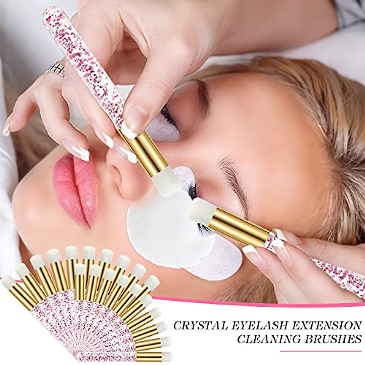 20 Pieces Glitter Crystal Lash Shampoo Brushes with Container Eyelash Extension Cleanser Brush Lash Cleansing Brushes Lash Bath Brush Eyelash Brushes for Eyelash Extensions Prolong Cleansing (Purple)