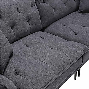 Overstuffed Tufted Upholstered Couch Cloud Futon Sofa Bed,Modern Adjustable Armrests 3 Seaters Loveseat Sofa&Couch Convertible Sleeper Sofabed for Home Office Apartment Living Room