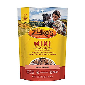Zuke's Mini Naturals Dog Training Treats, Salmon Recipe, Soft Mini Dog Treats with Vitamins & Minerals, Made for All Breed Sizes (Salmon, 16 Ounce (Pack of 2))