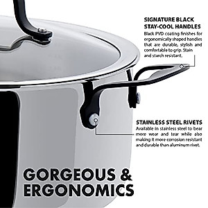 GrandTies Tri-Ply Stainless 3-Piece Induction Pots and Pans Set, Casserole Stockpot, Frying Pan, Kitchen Cooking Pot with Lid and Black Metal Handle, Dishwasher Safe Cookware